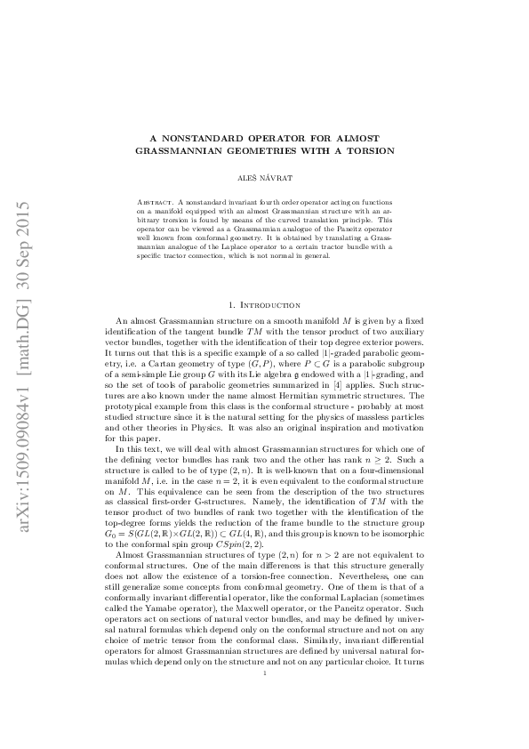 (PDF) A nonstandard operator for almost Grassmannian geometries with a torsion