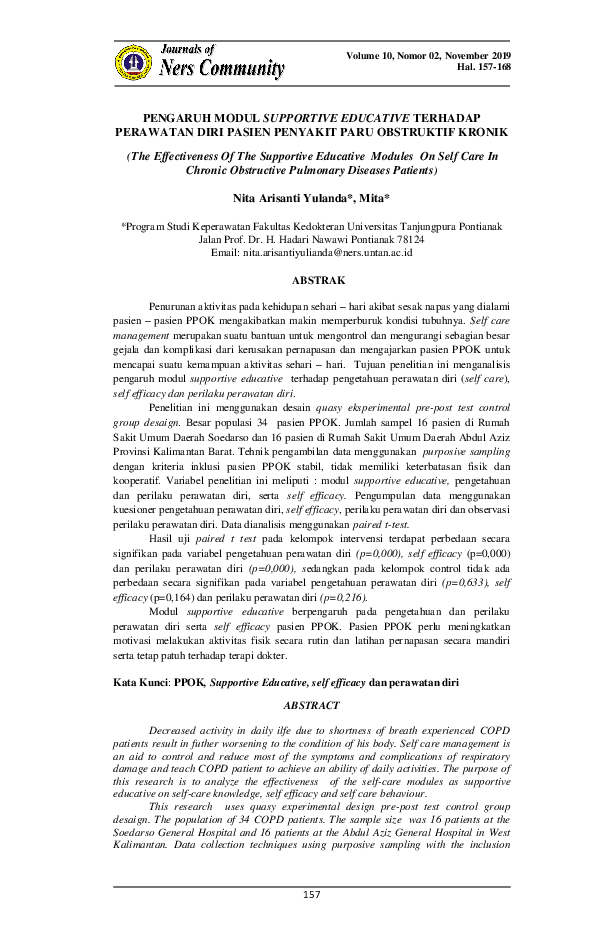 (PDF) PENGARUH MODUL SUPPORTIVE EDUCATIVE TERHADAP PERAWATAN DIRI PASIEN PENYAKIT PARU ...