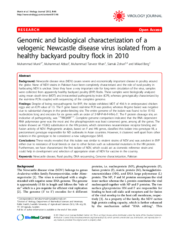 (PDF) Genomic and biological characterization of a velogenic Newcastle ...