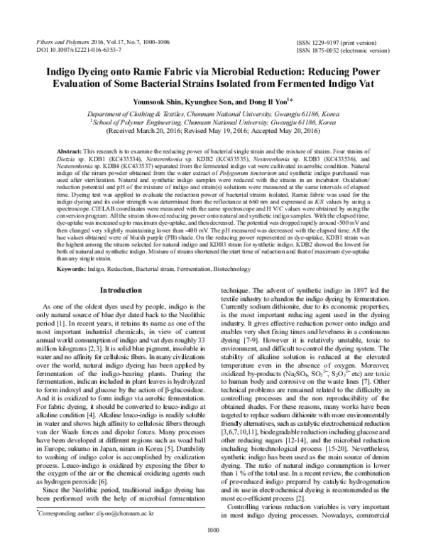(PDF) Indigo dyeing onto ramie fabric via microbial reduction: Reducing ...