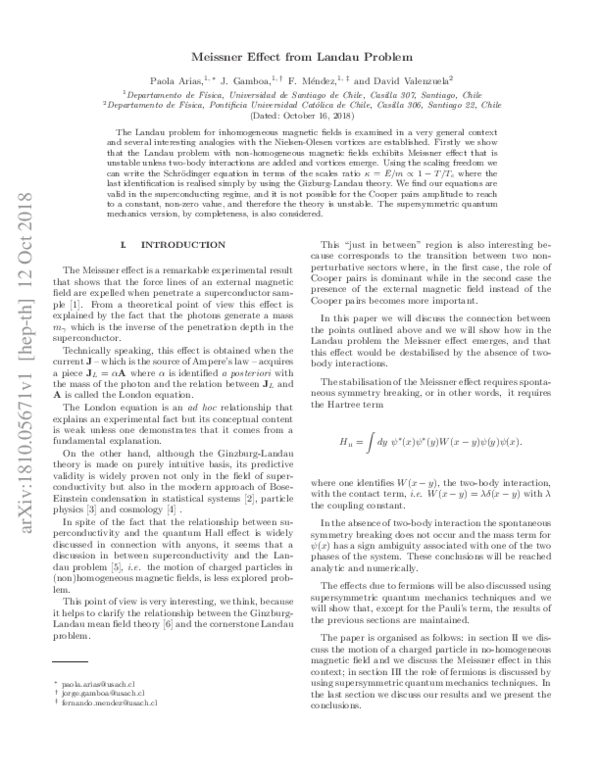 (PDF) Meissner effect from Landau problem