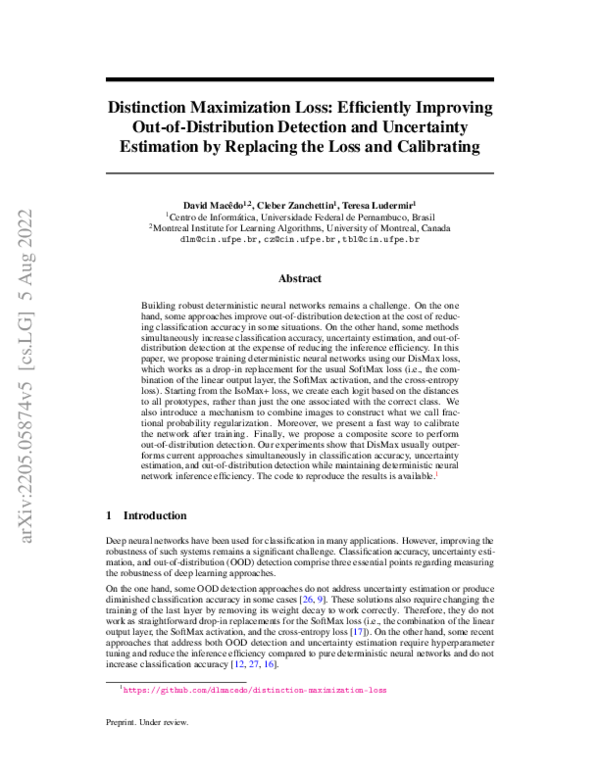 (PDF) Distinction Maximization Loss: Efficiently Improving Out-of ...