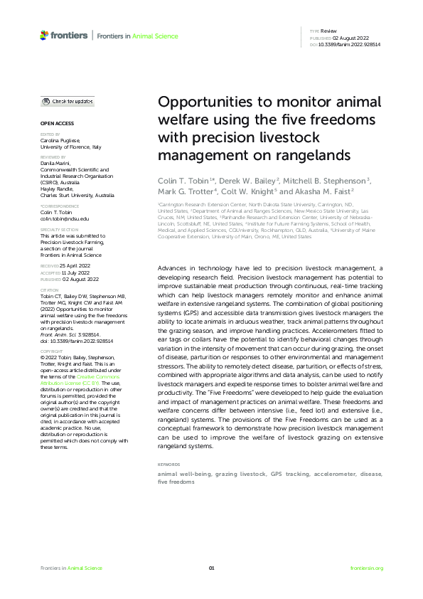 (PDF) Opportunities to monitor animal welfare using the five freedoms ...