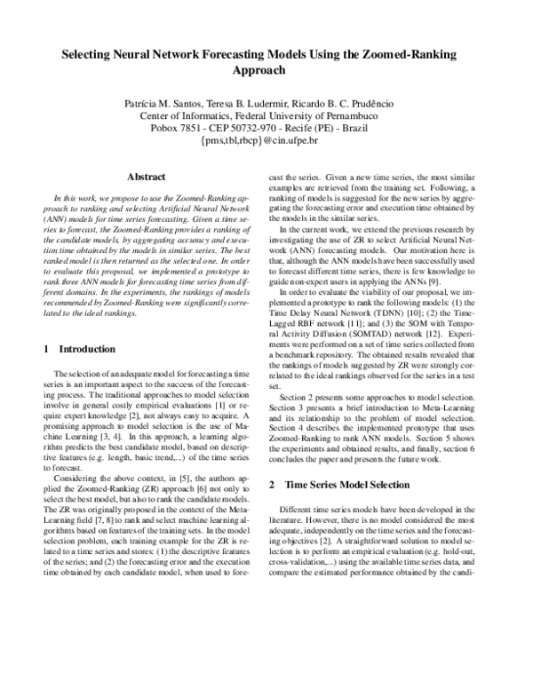 (PDF) Selecting Neural Network Forecasting Models Using the Zoomed-Ranking Approach