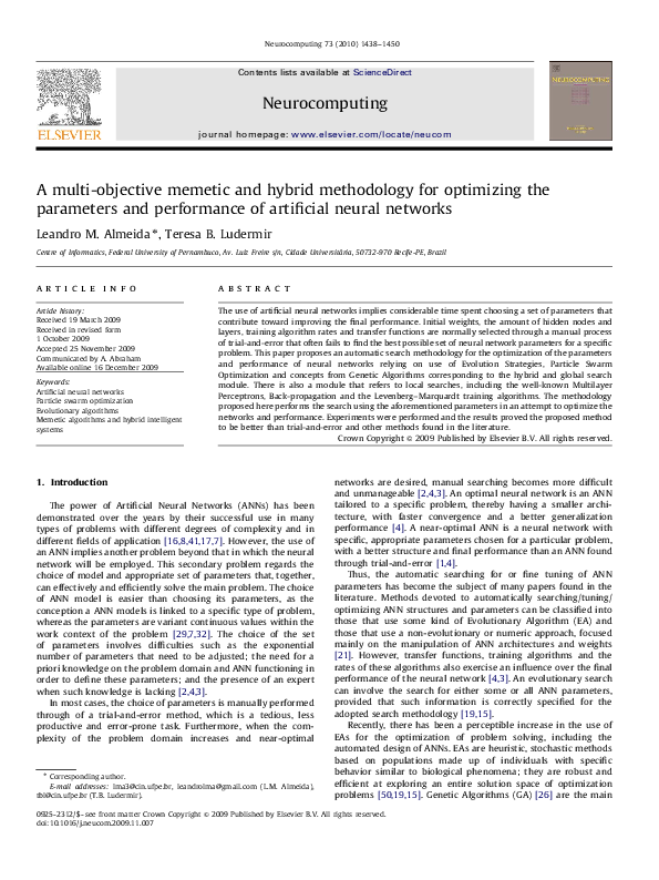 Pdf A Multi Objective Memetic And Hybrid Methodology For Optimizing The Parameters And