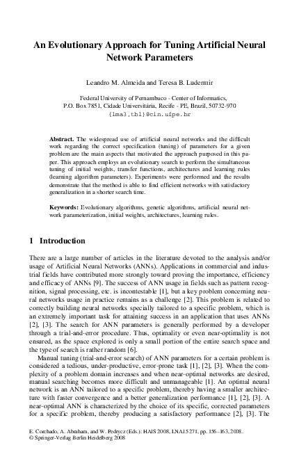 (PDF) An evolutionary approach for tuning artificial neural network ...