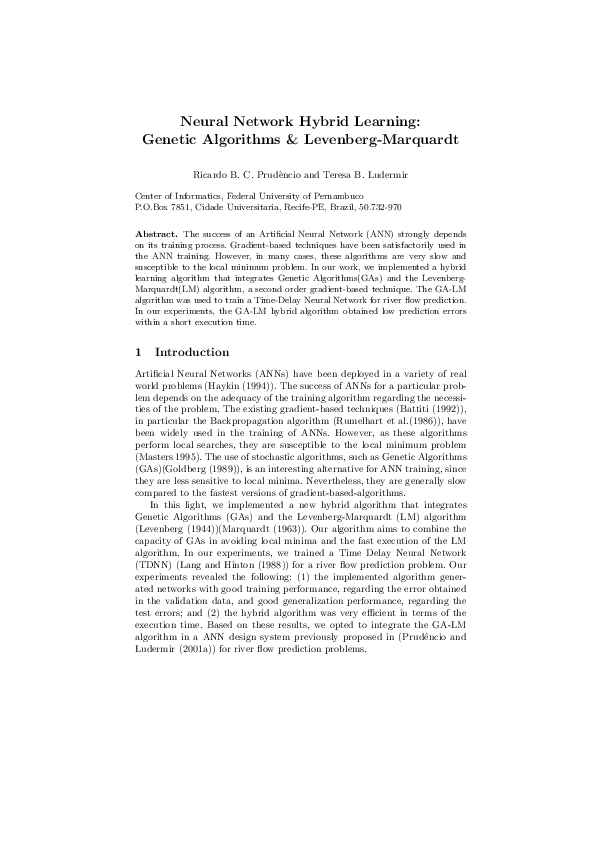 (PDF) Neural Network Hybrid Learning: Genetic Algorithms & Levenberg-Marquardt