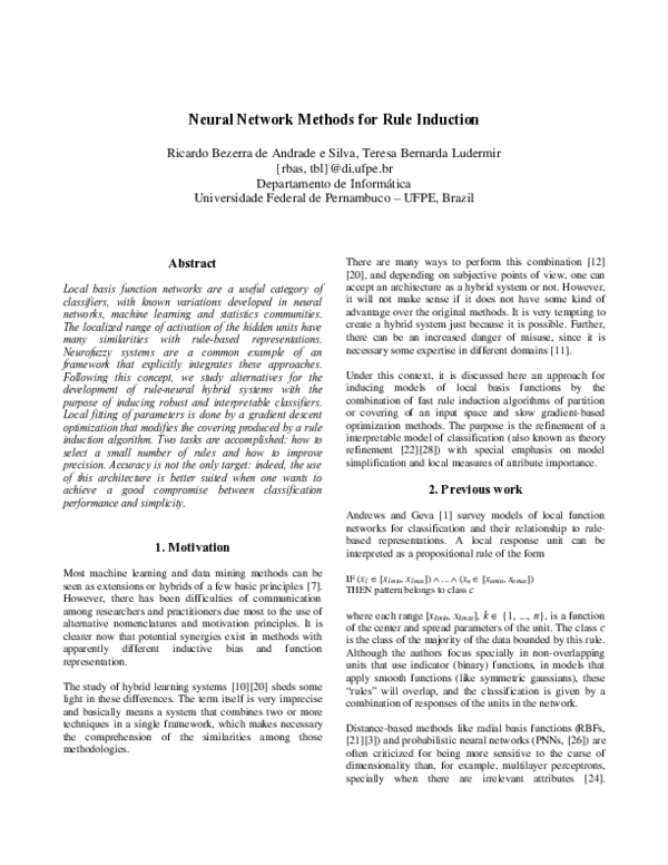 (PDF) Neural network methods for rule induction | Teresa Ludermir ... (PDF) Neural network methods for rule induction | Teresa Ludermir ...