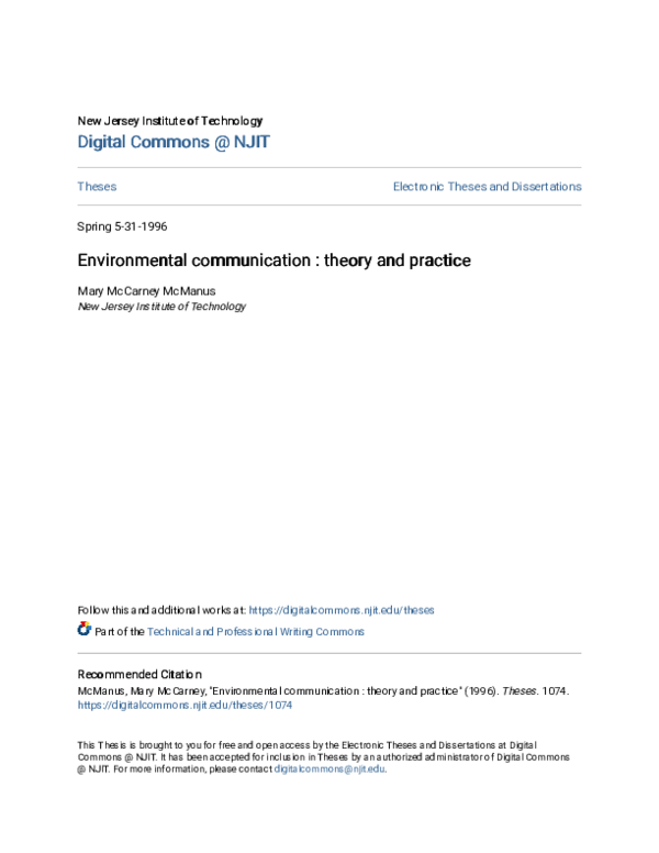(PDF) Environmental communication : theory and practice