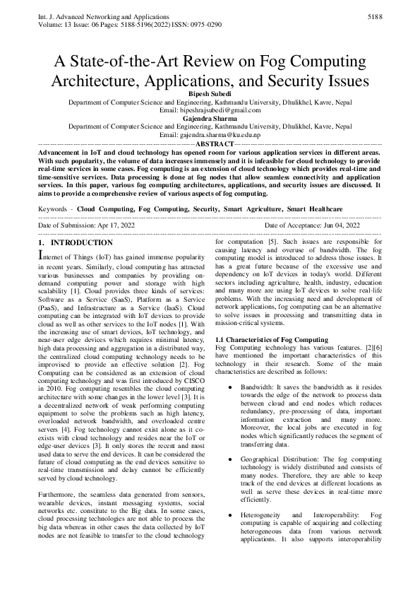 (PDF) A State-Of-The-Art Review On Fog Computing Architecture, Applications, And Security Issues
