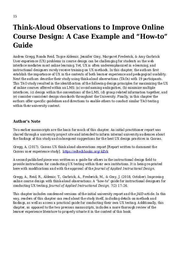 (PDF) Think-Aloud Observations to Improve Online Course Design: A Case Example and “How-to ...