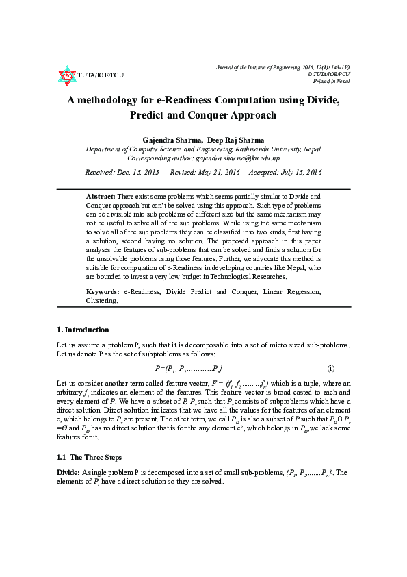 Pdf A Methodology For E Readiness Computation Using Divide Predict And Conquer Approach