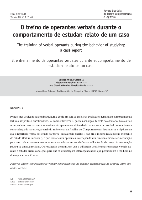 (PDF) O treino de operantes verbais durante o comportamento de estudar ...