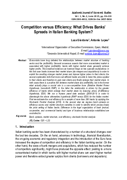 (PDF) Competition Versus Efficiency: What Drives Bankss Spreads in ...