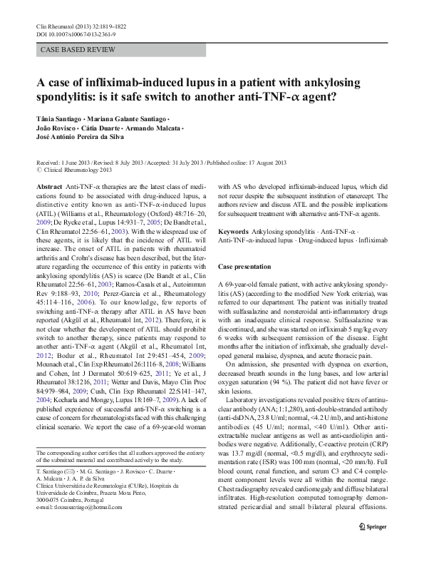 Pdf Infliximab Induced Lupus A Case Report Ricardo Figueira