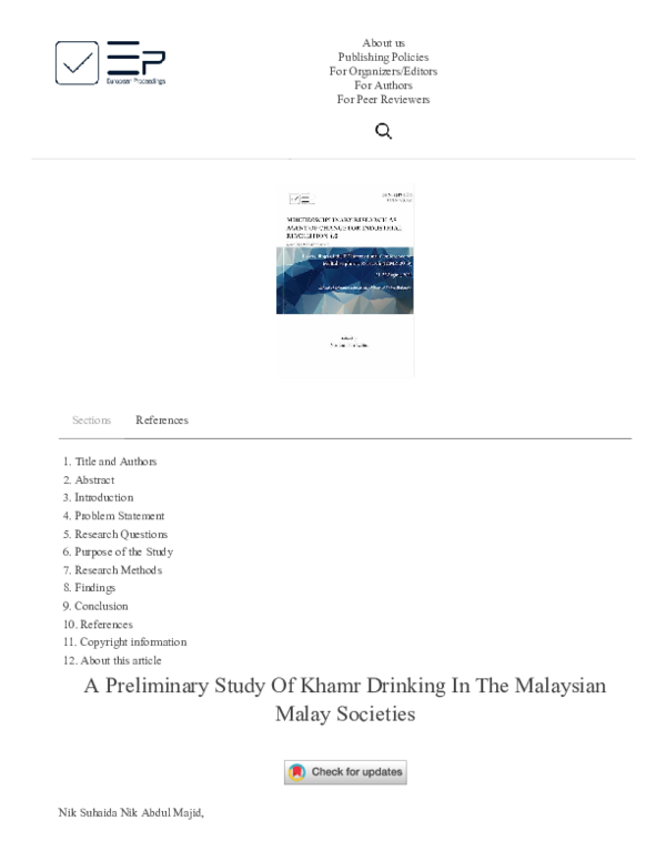 (PDF) A Preliminary Study Of Khamr Drinking In The Malaysian Malay Societies