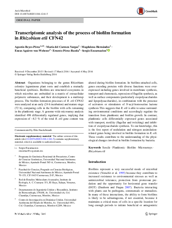 (PDF) Transcriptomic analysis of the process of biofilm formation in ...
