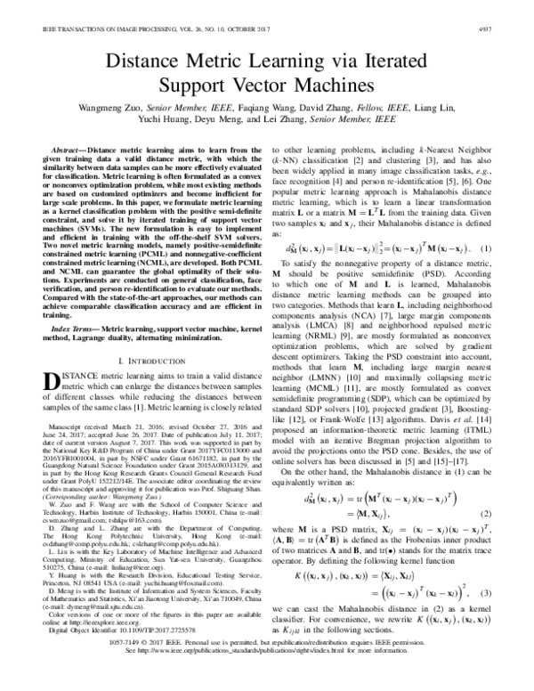 (PDF) Distance Metric Learning via Iterated Support Vector Machines