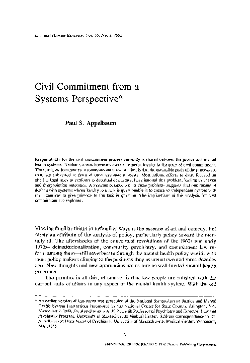 (PDF) Civil commitment from a systems perspective