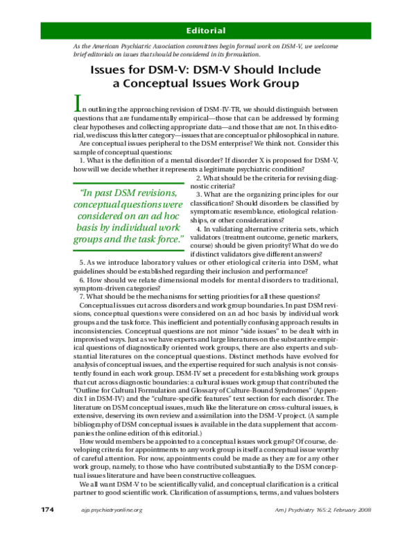 (PDF) Issues for DSM-V: DSM-V Should Include a Conceptual Issues Work Group