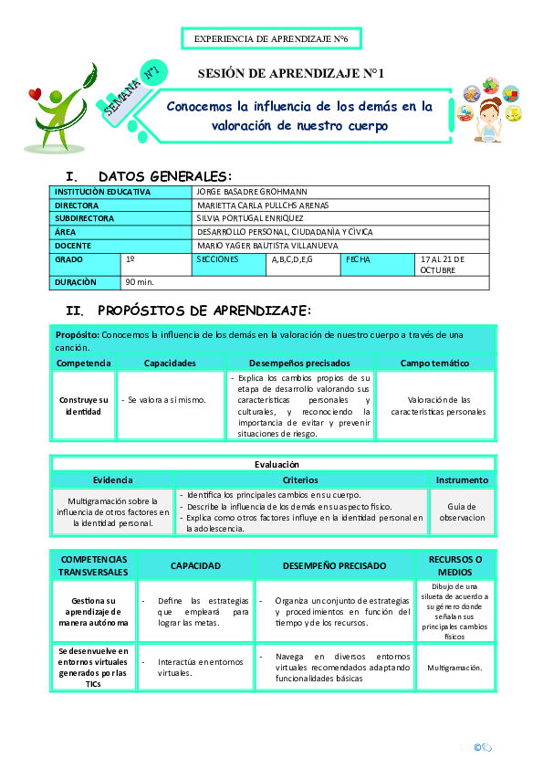 (DOC) ° SESIÓN DE APRENDIZAJE NRO 1 - DPCC