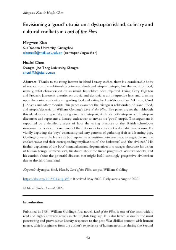 (PDF) Envisioning a ‘good’ utopia on a dystopian island: culinary and ...