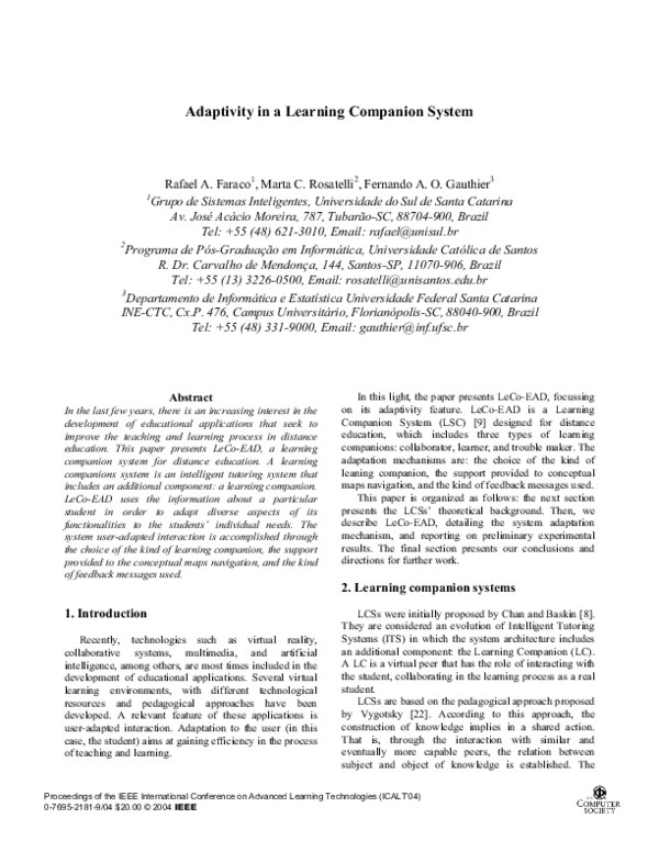 (PDF) Adaptivity in a learning companion system