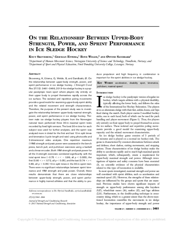 (PDF) On the Relationship Between Upper-Body Strength, Power, and Sprint Performance in Ice ...