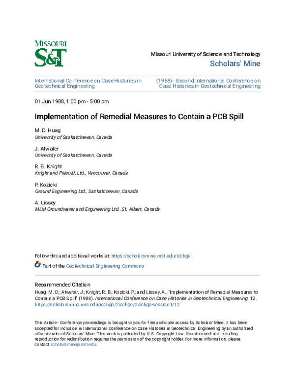 (PDF) Implementation of Remedial Measures to Contain a PCB Spill