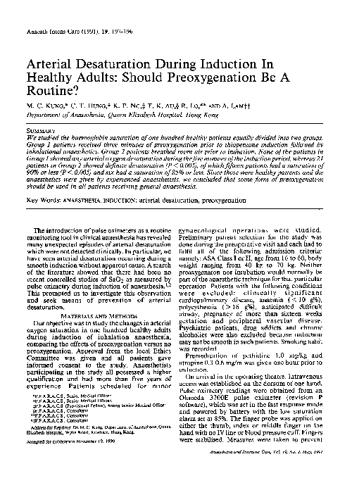 (PDF) Arterial Desaturation During Induction in Healthy Adults