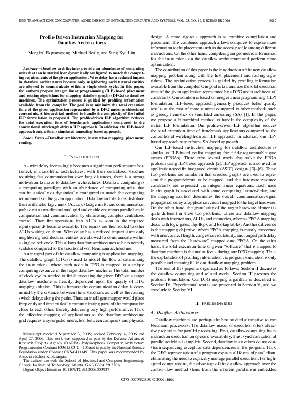 (PDF) Profile-Driven Instruction Mapping for Dataflow Architectures