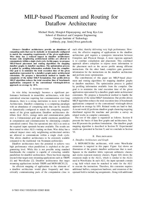 Pdf Milp Based Placement And Routing For Dataflow Architecture 6934