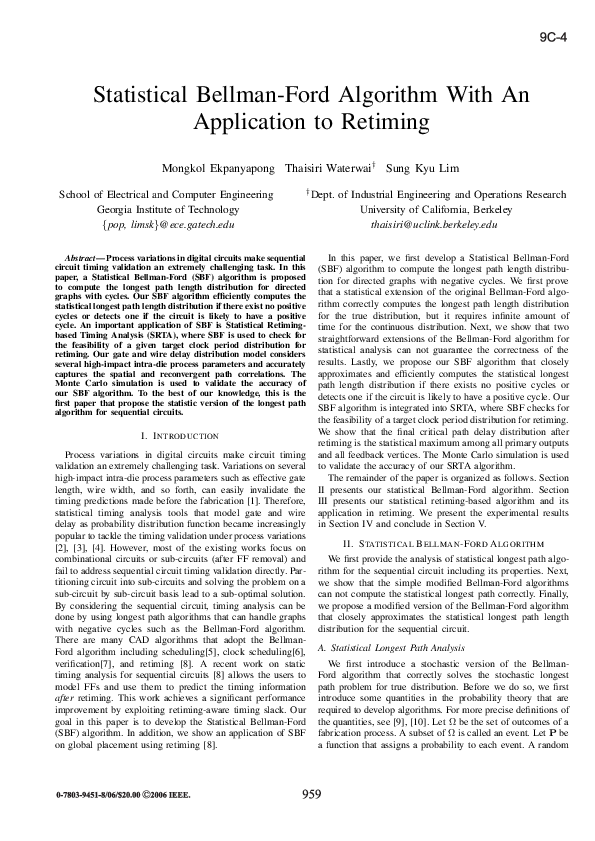 (PDF) Statistical Bellman-Ford algorithm with an application to retiming