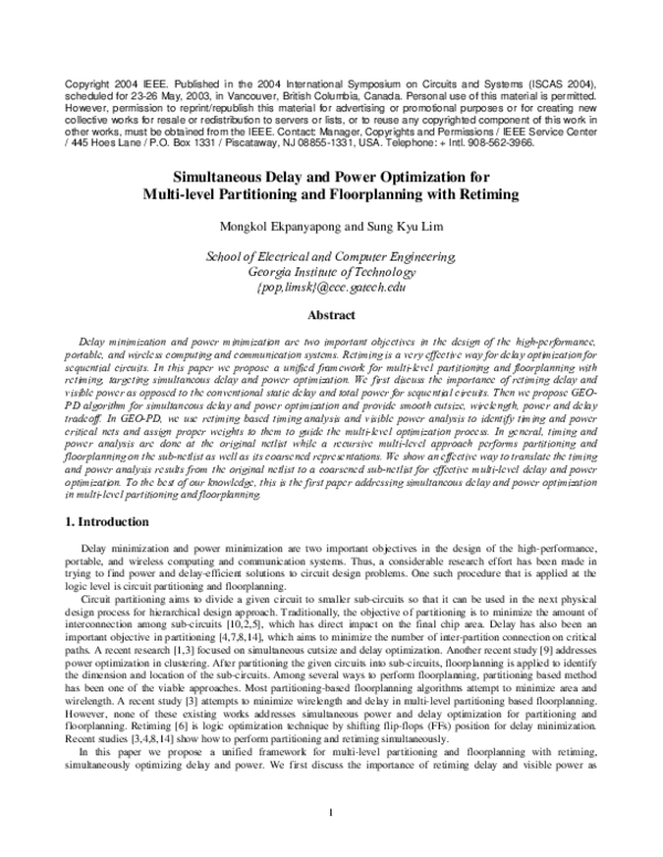 (PDF) Simultaneous delay and power optimization for multi-level partitioning and floorplanning ...