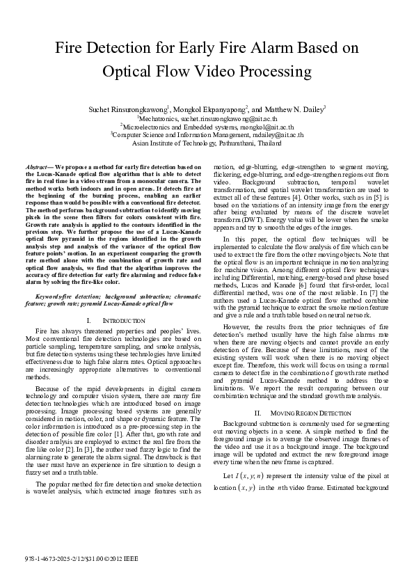(PDF) Real-Time Fire Detection Using Optical Flow