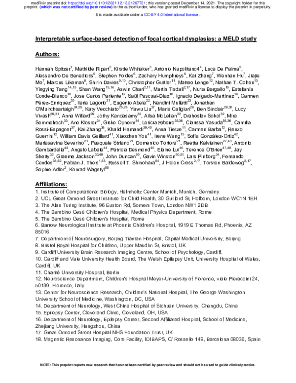 (PDF) Interpretable surface-based detection of focal cortical dysplasias: a MELD study