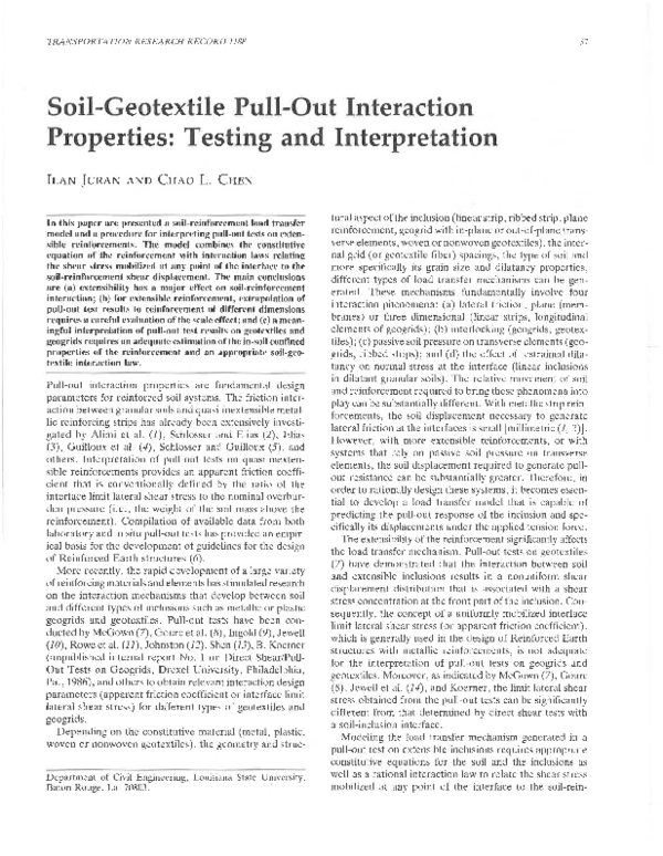 (PDF) Soil-Geotextile Pull-Out Interaction Properties: Testing ...