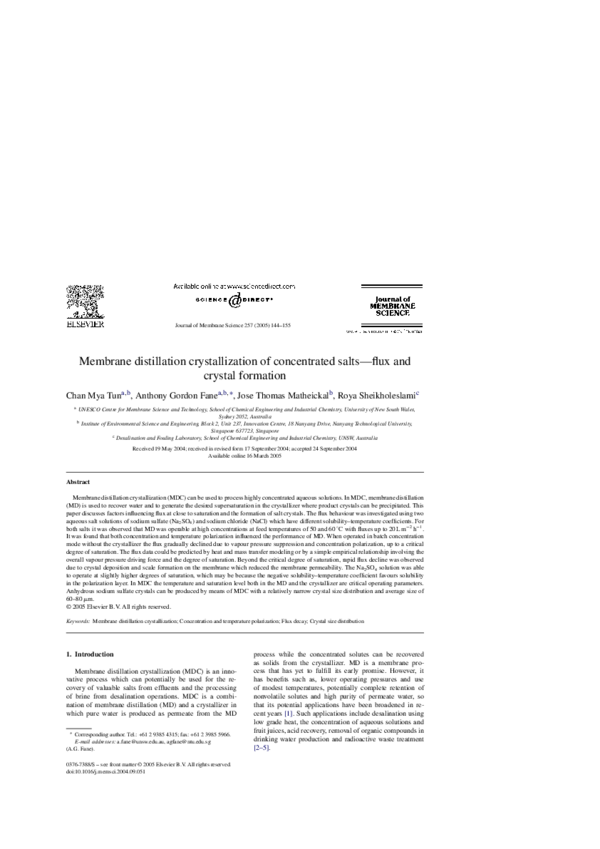 (PDF) Membrane distillation crystallization of concentrated salts—flux ...