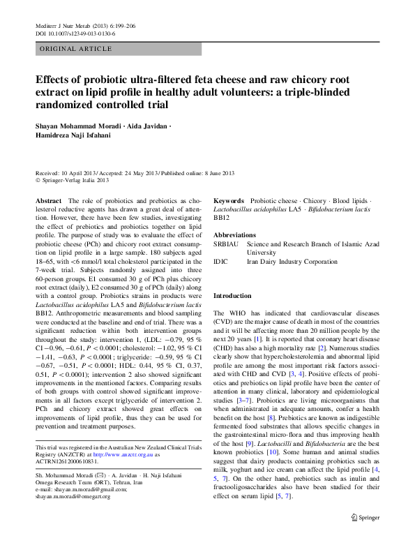 (PDF) Effects of probiotic ultra-filtered feta cheese and raw chicory ...