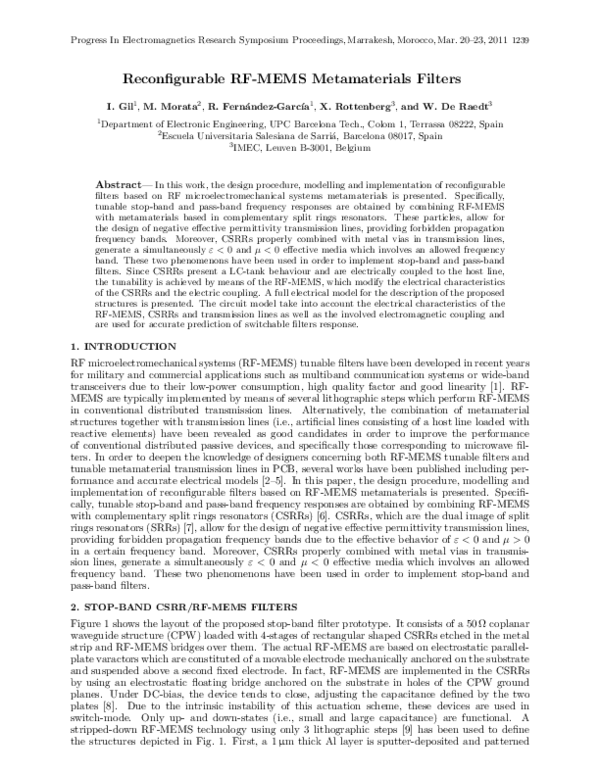 (PDF) Reconfigurable RF-MEMS Metamaterials Filters