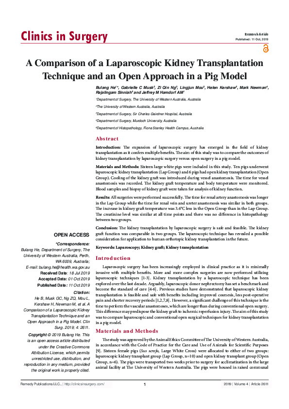(PDF) A Comparison of a Laparoscopic Kidney Transplantation Technique ...