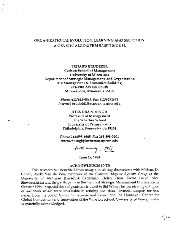 (PDF) Organizational Evolution, Learning, and Selection: A Genetic ... (PDF) Organizational Evolution, Learning, and Selection: A Genetic ...