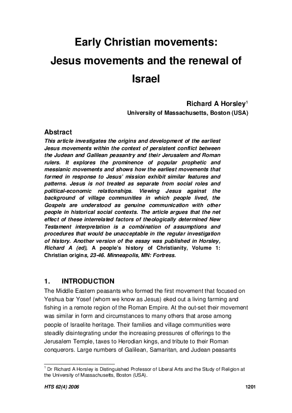 (PDF) Early Christian movements: Jesus movements and the renewal of Israel