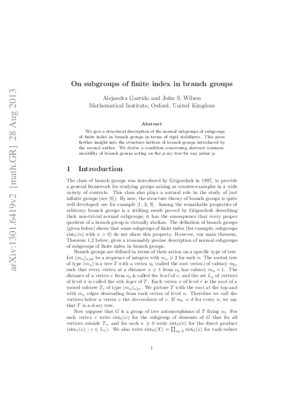 (PDF) On subgroups of finite index in branch groups