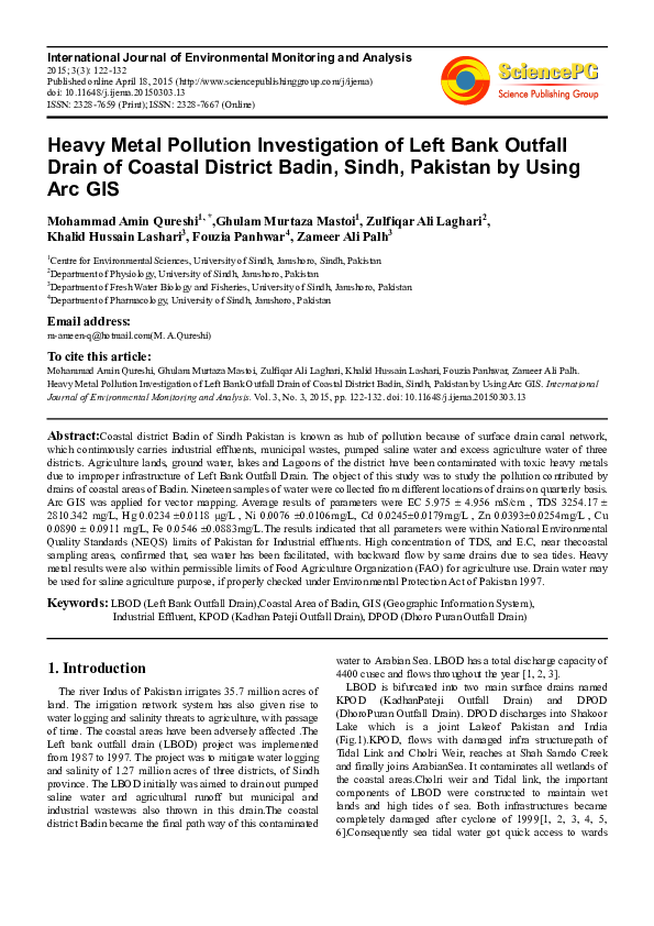 (PDF) Heavy Metal Pollution Investigation of Left Bank Outfall Drain of ...