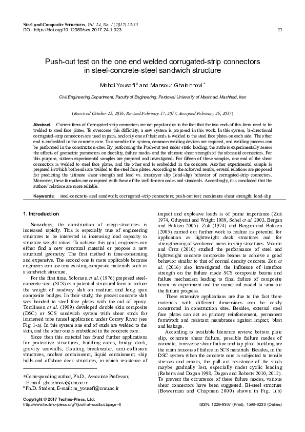 (PDF) Push-out test on the one end welded corrugated-strip connectors ...