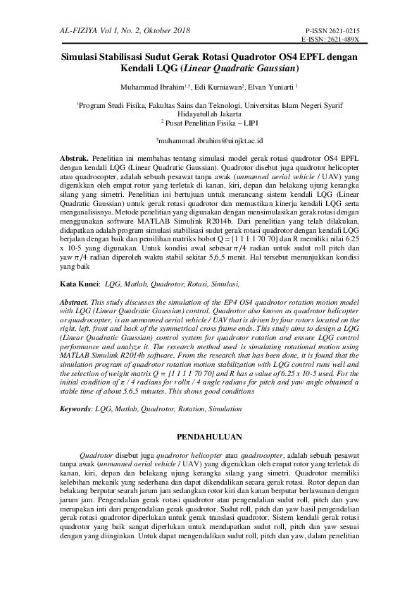 (PDF) Simulasi Stabilisasi Sudut Gerak Rotasi Quadrotor OS4 EPFL dengan Kendali LQG (Linear ...