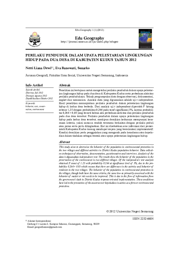 (PDF) Perilaku Penduduk Dalam Upaya Pelestarian Lingkungan Hidup Pada Dua Desa DI Kabupaten ...
