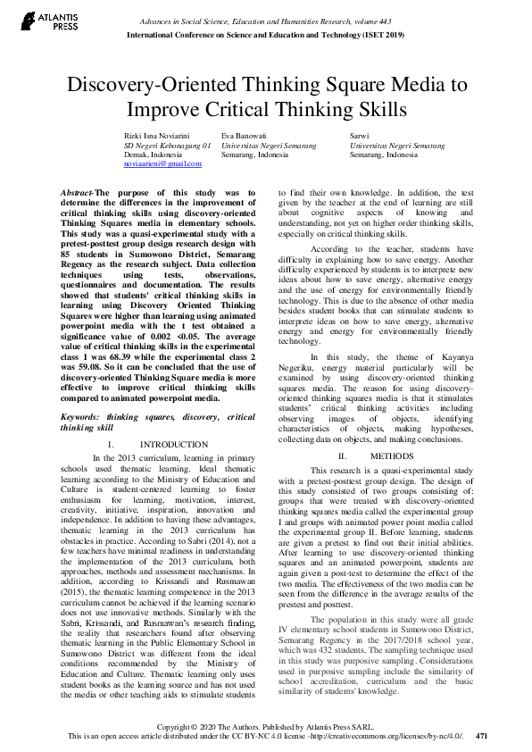 (PDF) Discovery-Oriented Thinking Square Media to Improve Critical ...