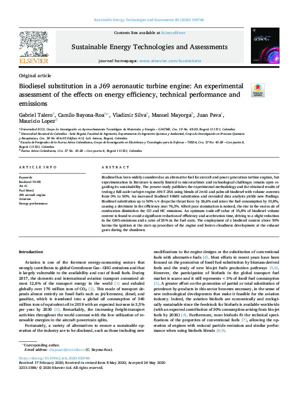 (PDF) Biodiesel substitution in a J69 aeronautic turbine engine: An ...
